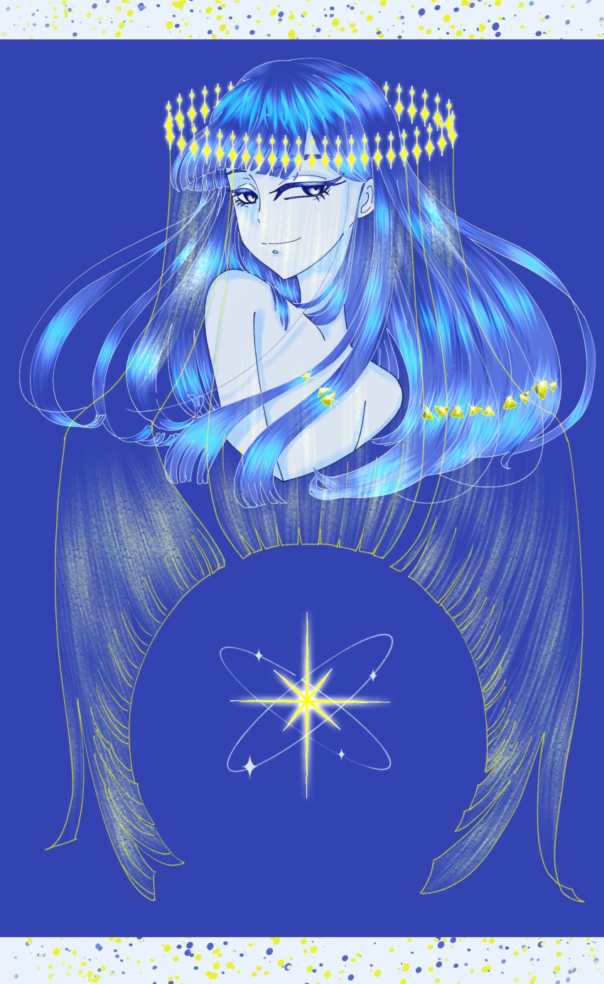 Safebooru - 1other absurdres blue background blue theme eyelashes halo highres houseki no kuni ...