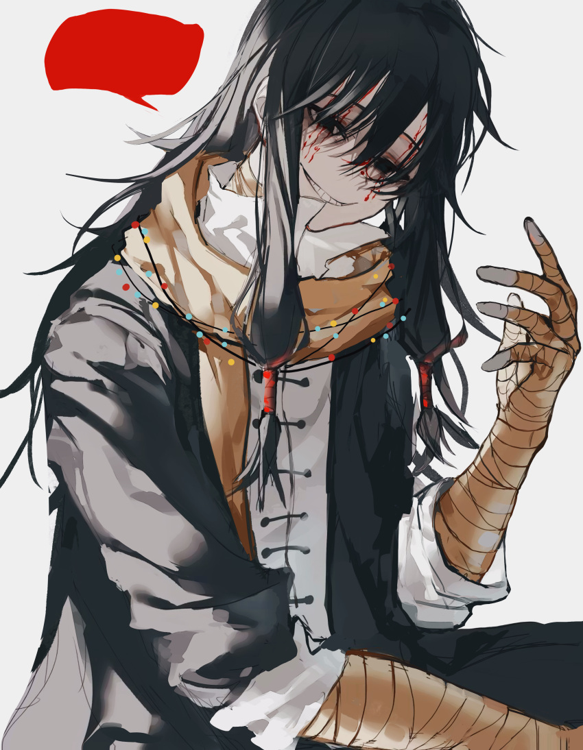 Safebooru - 1boy absurdres anqc137 bandaged arm bandages black eyes black hair black jacket ...