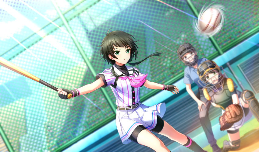 Safebooru - 3girls baseball baseball (object) baseball bat baseball mitt baseball stadium ...