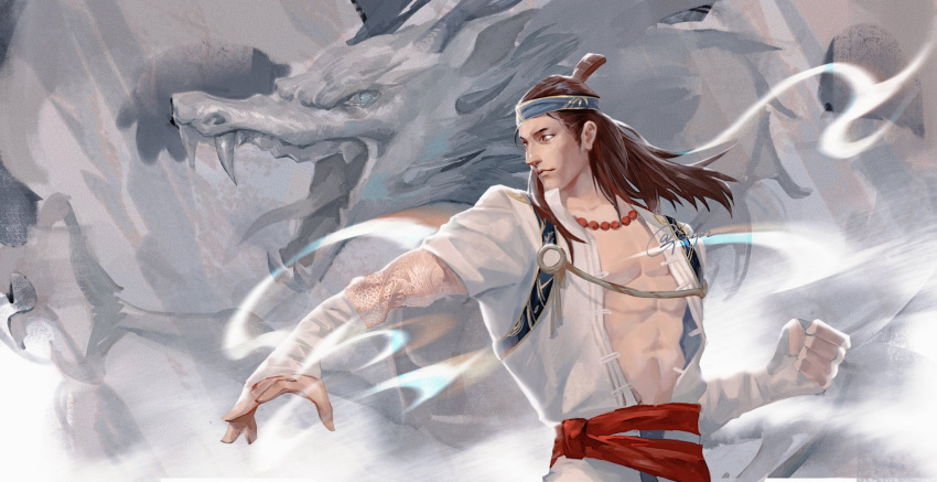 Safebooru - 1boy abs bare pectorals bead necklace beads blue headband ...