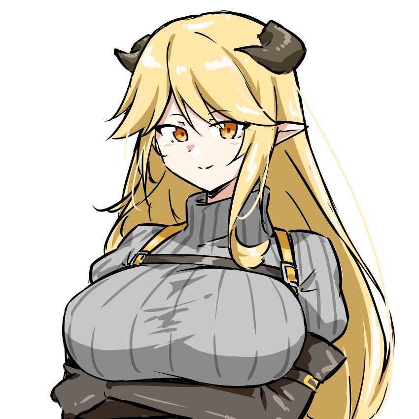 Safebooru - 1girl absurdres arknights arms under breasts black horns blonde hair breasts closed ...