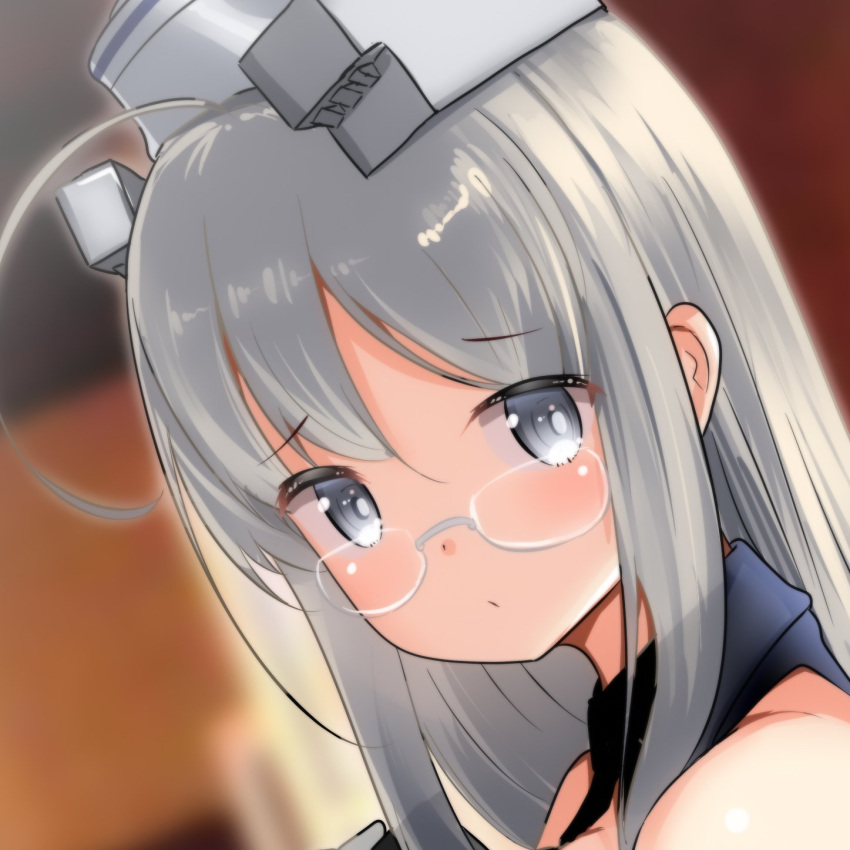 Safebooru - ahoge close-up detached collar dixie cup hat glasses grey eyes grey hair hat ...