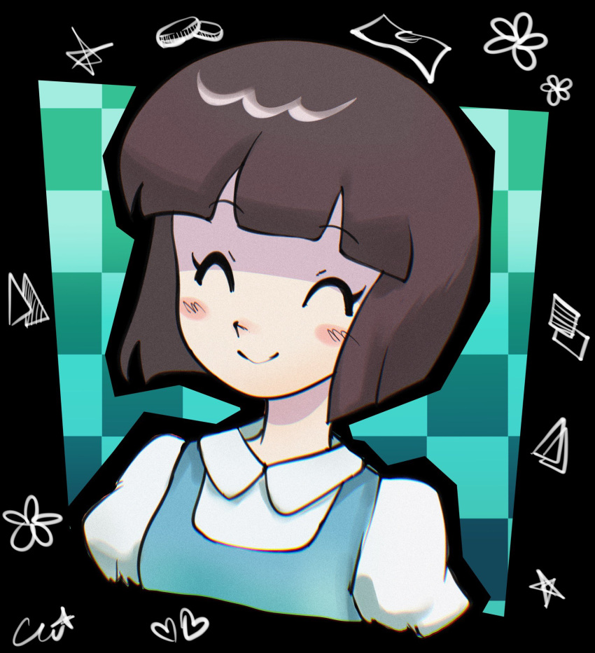 Safebooru - 1girl ^ ^ artist name banknote black border black outline ...