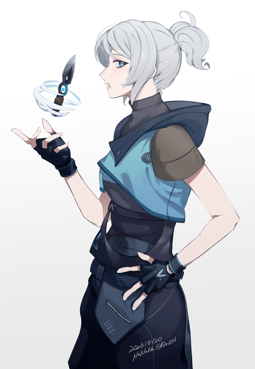 Safebooru - 1girl absurdres animification artist name black gloves black pants blue eyes blue ...