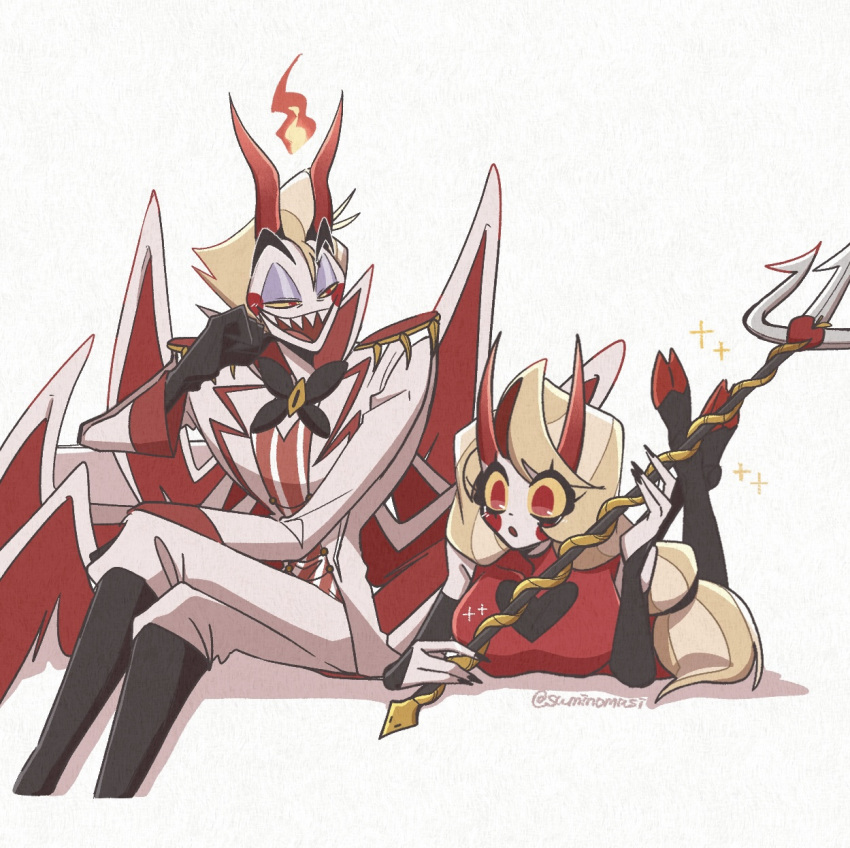 Safebooru - 1boy 1girl blonde hair blush stickers charlie morningstar ...