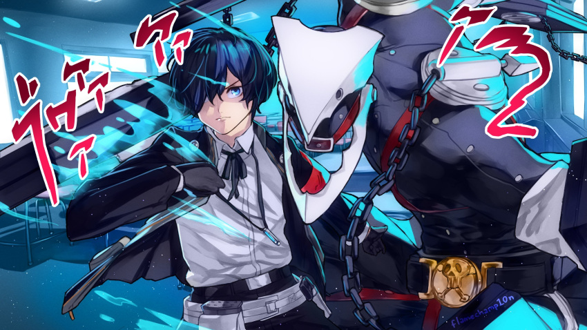 Safebooru - 1boy black gloves black jacket blue eyes blue fire blue hair commission fire ...