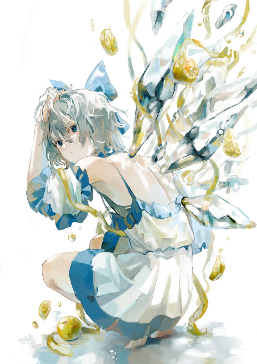 Safebooru - 1girl absurdres adapted costume arm up bare back bare shoulders barefoot blue bow ...