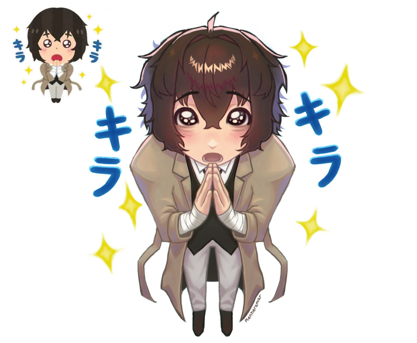 Safebooru - 1boy :o absurdres artist name blush brown coat brown eyes ...