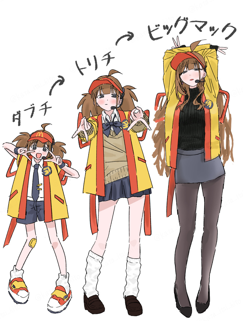 Safebooru - 1girl absurdres age difference age progression ahoge brown hair burger double cheese ...