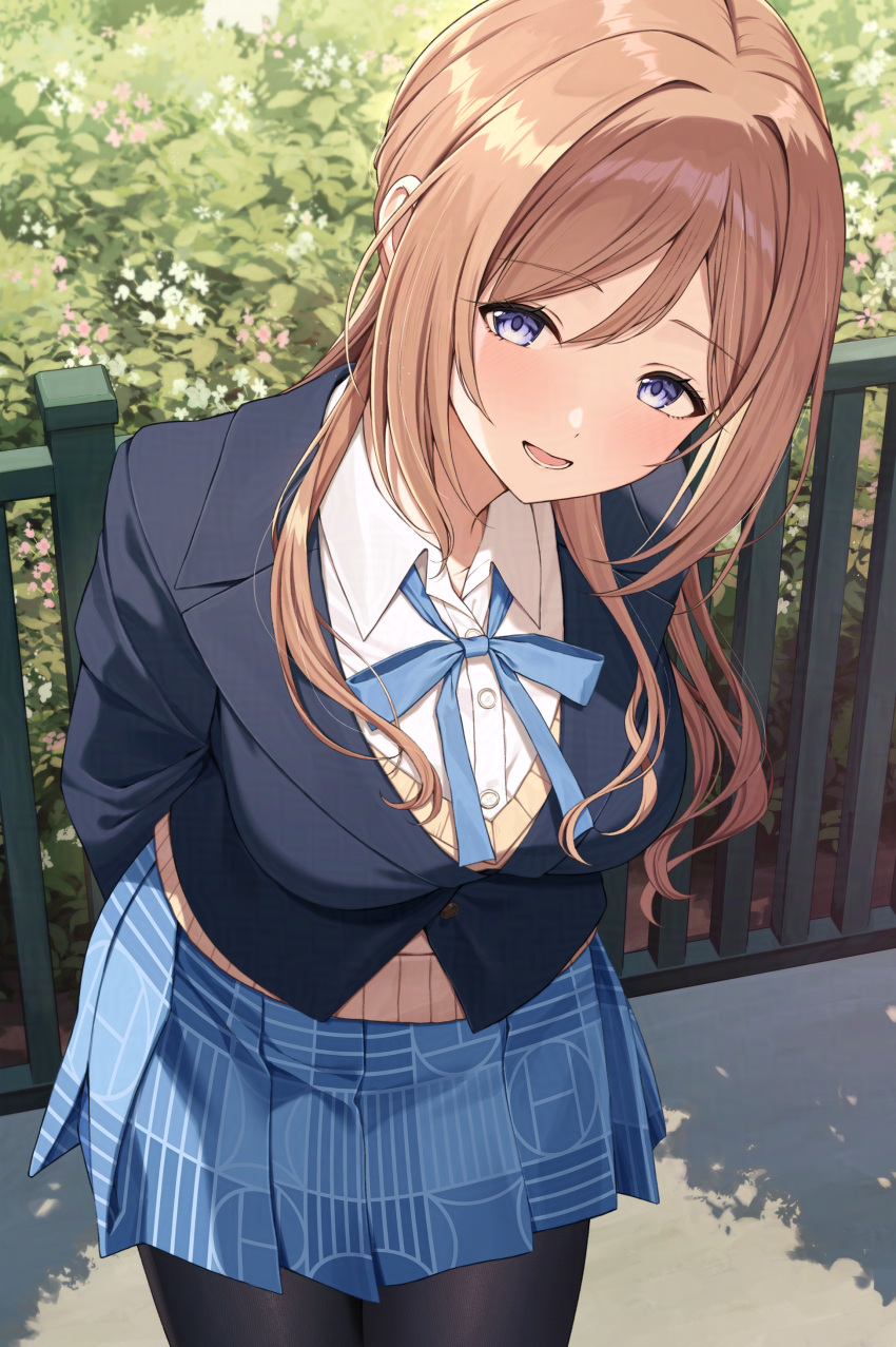 Safebooru - 1girl absurdres arms behind back black pantyhose blazer blue eyes blue jacket blue ...