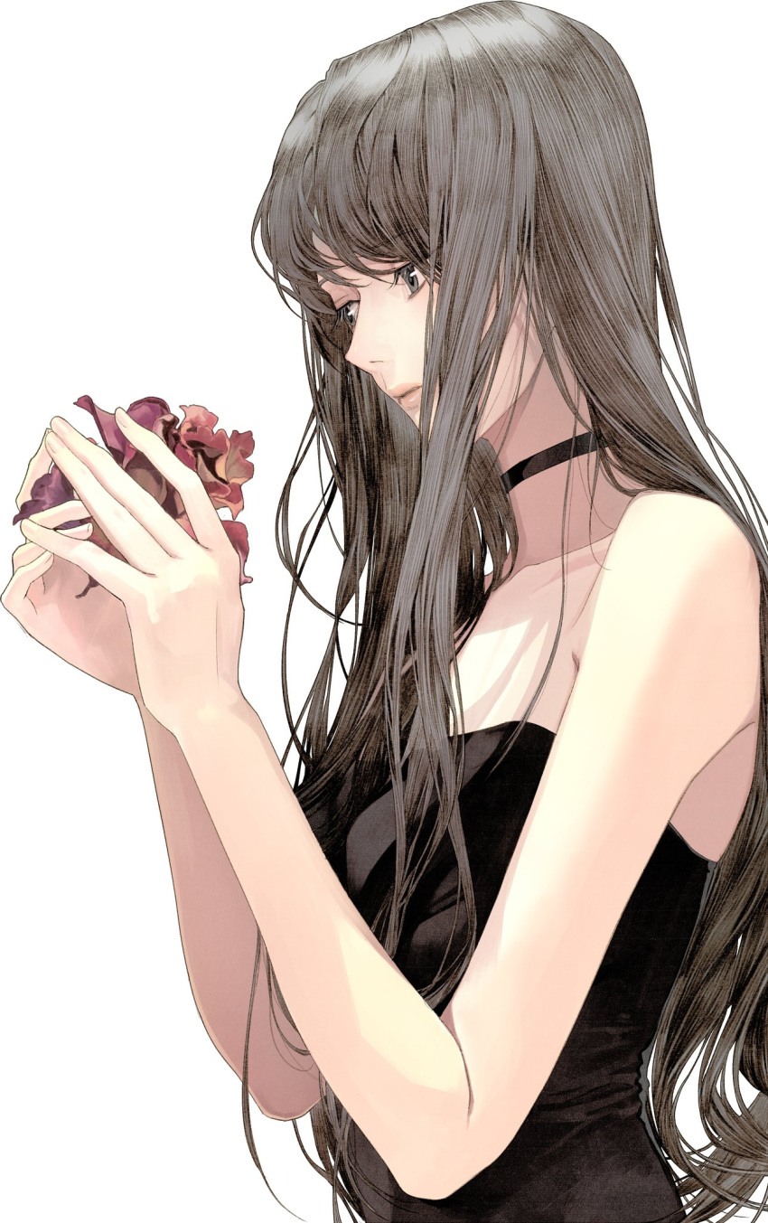 Safebooru - 1girl acyantree bare arms bare shoulders black choker black dress choker collarbone ...
