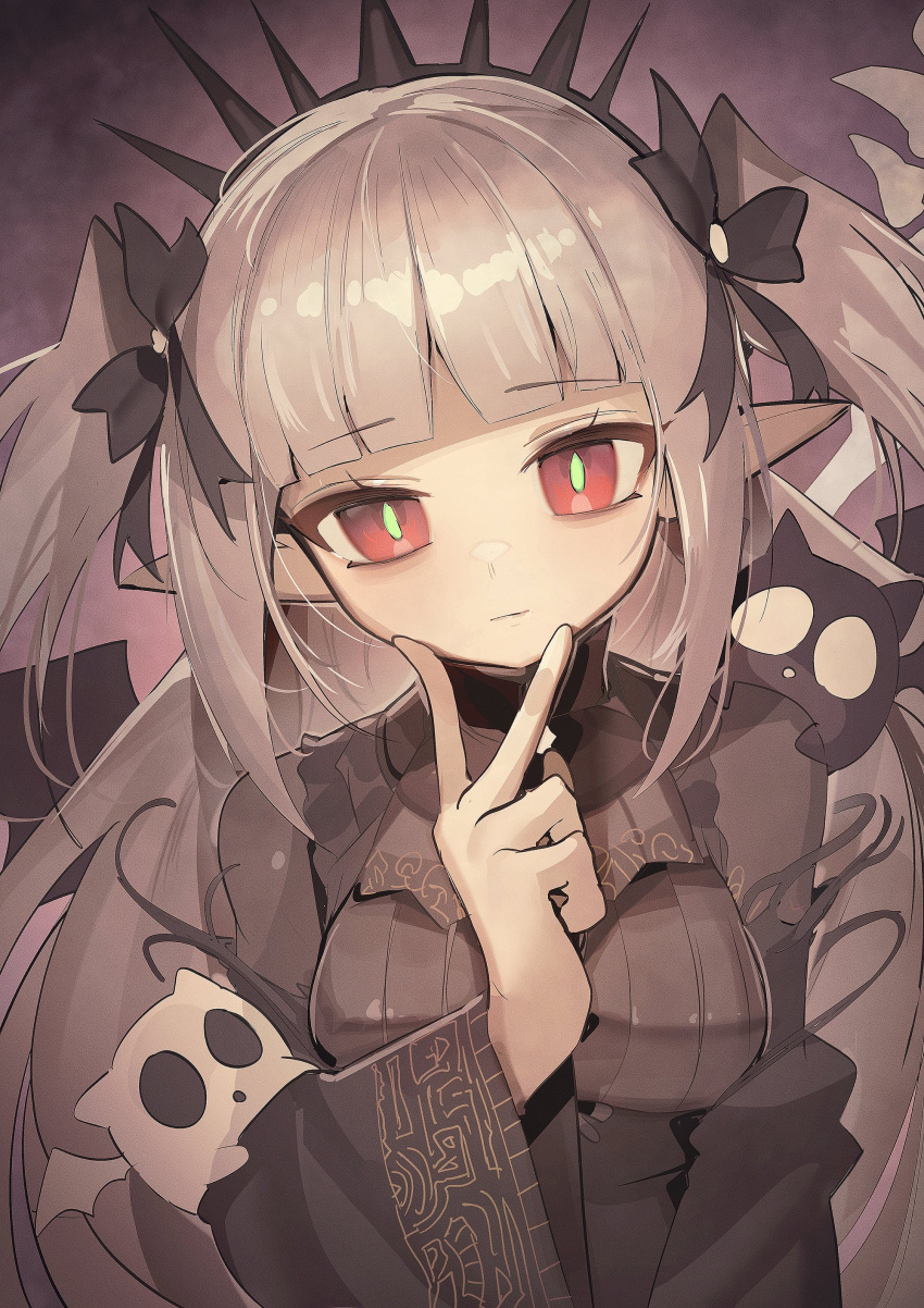 Safebooru - 1girl absurdres black dress demon girl dress hand up ...