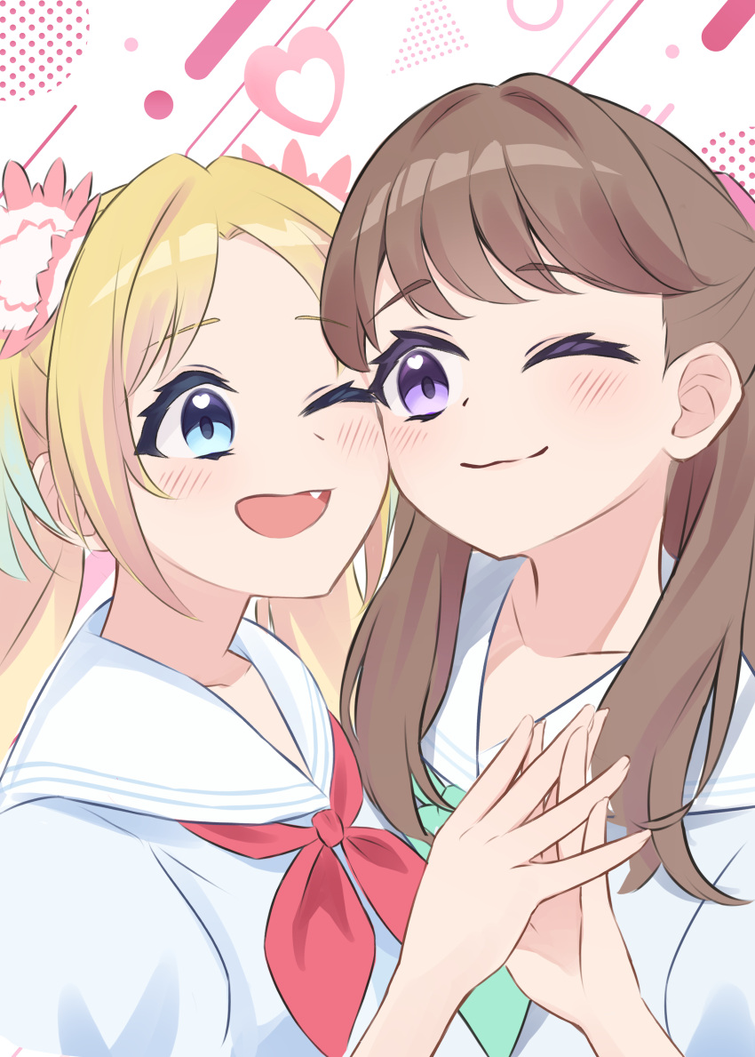 Safebooru - 2girls ;3 ;d absurdres aqua neckerchief blonde hair blue dress blue eyes blue hair ...