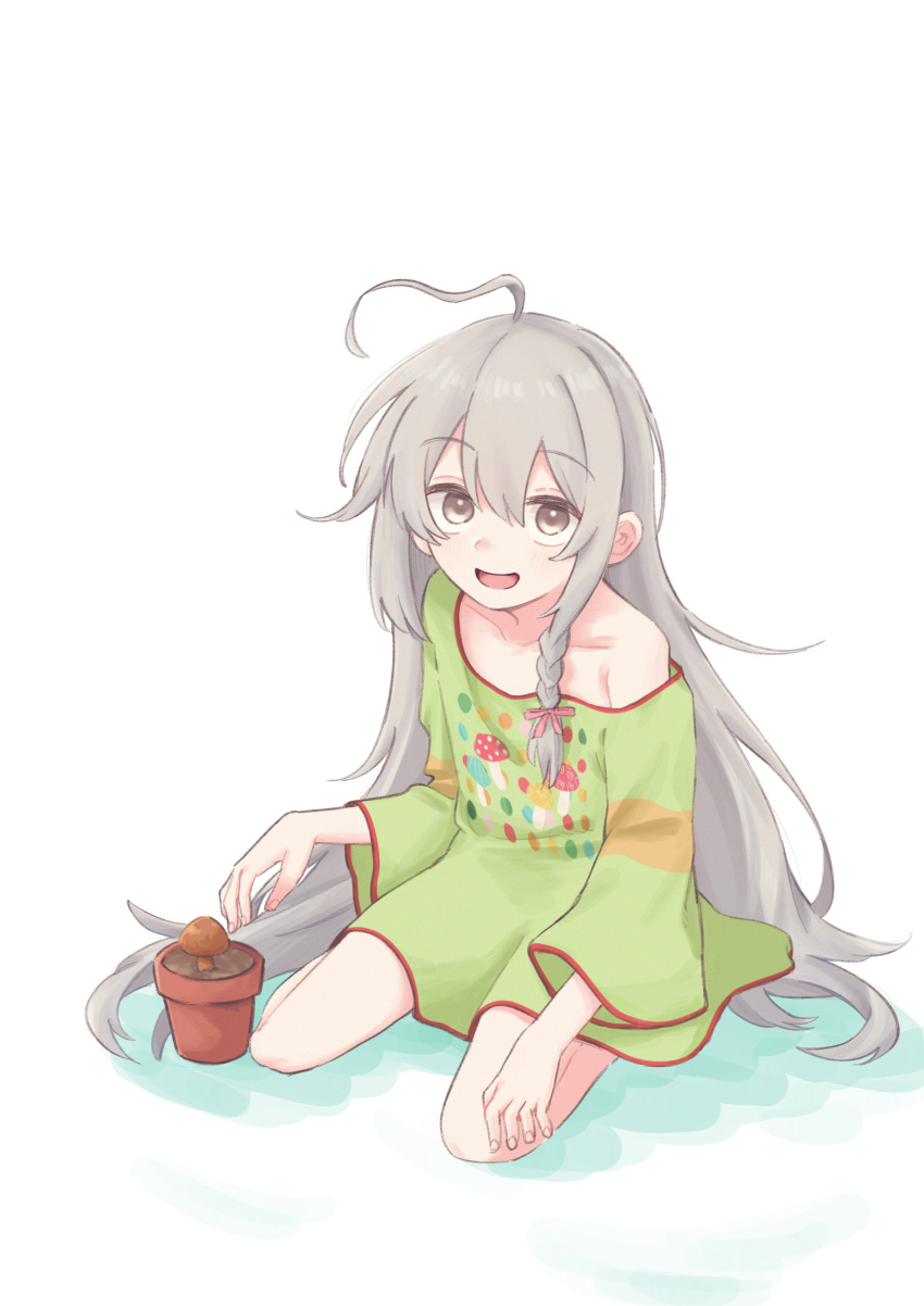 Safebooru - 1girl absurdres ahoge brown eyes flat chest full body grey hair highres hoshi syoko ...