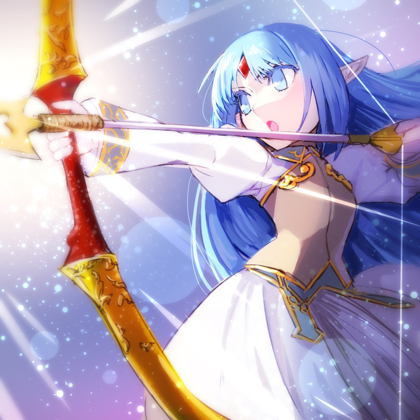 Safebooru - 1girl absurdres aiming arrow (projectile) blue eyes blue hair bow (weapon) breasts ...