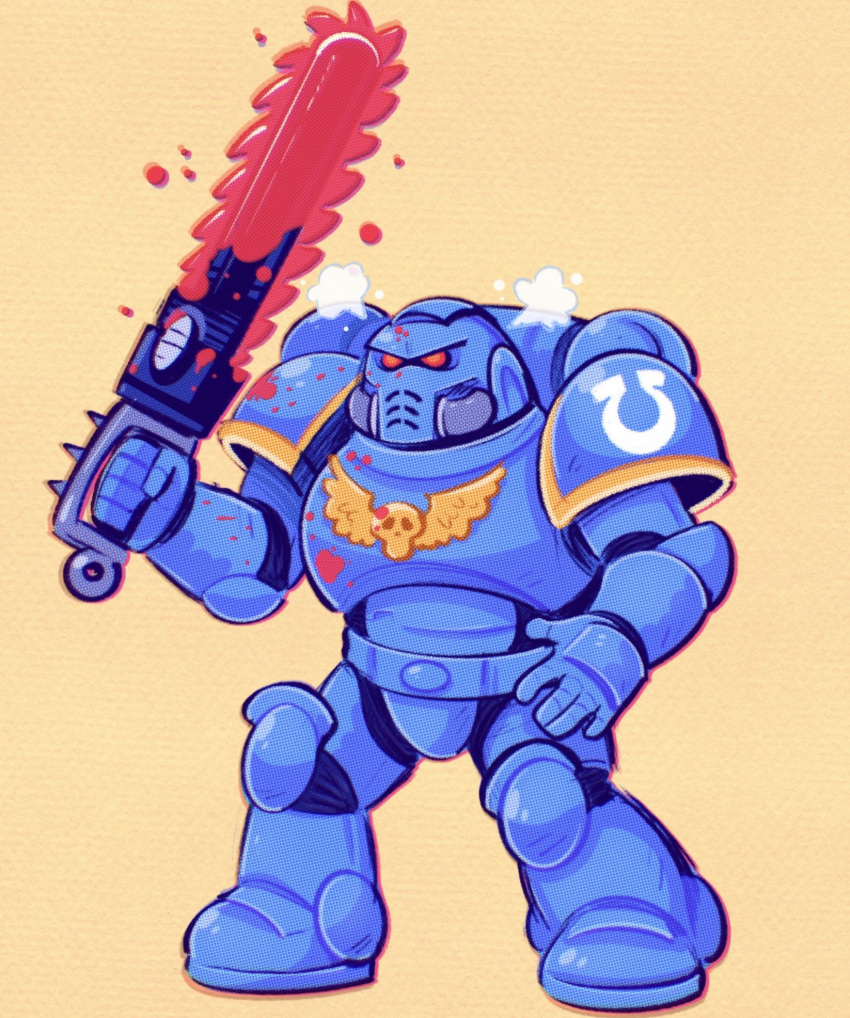Safebooru - 1boy adeptus astartes armor blue armor chainsaw commentary ...