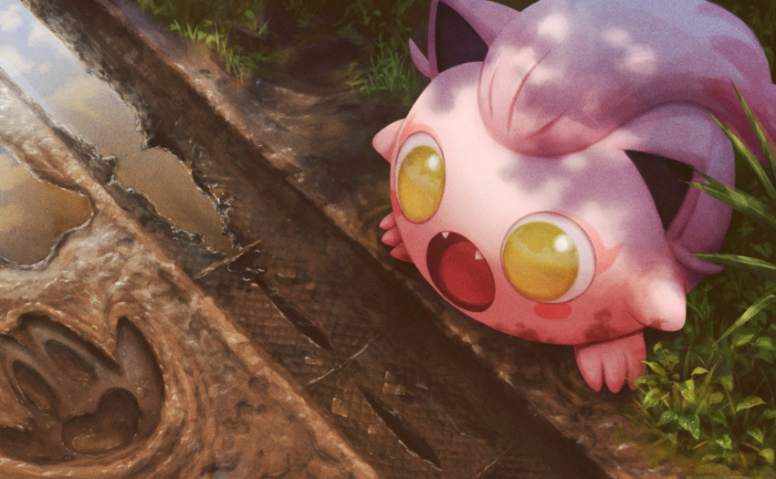 Safebooru - :o commentary day dirty fangs footprints grass highres mud ...