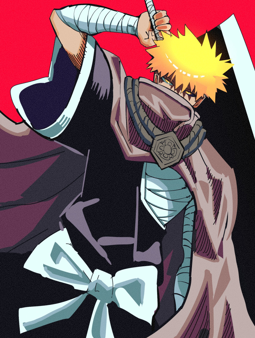 Safebooru - 1boy bandaged arm bandages black hakama bleach brown cape brown eyes cape hakama ...