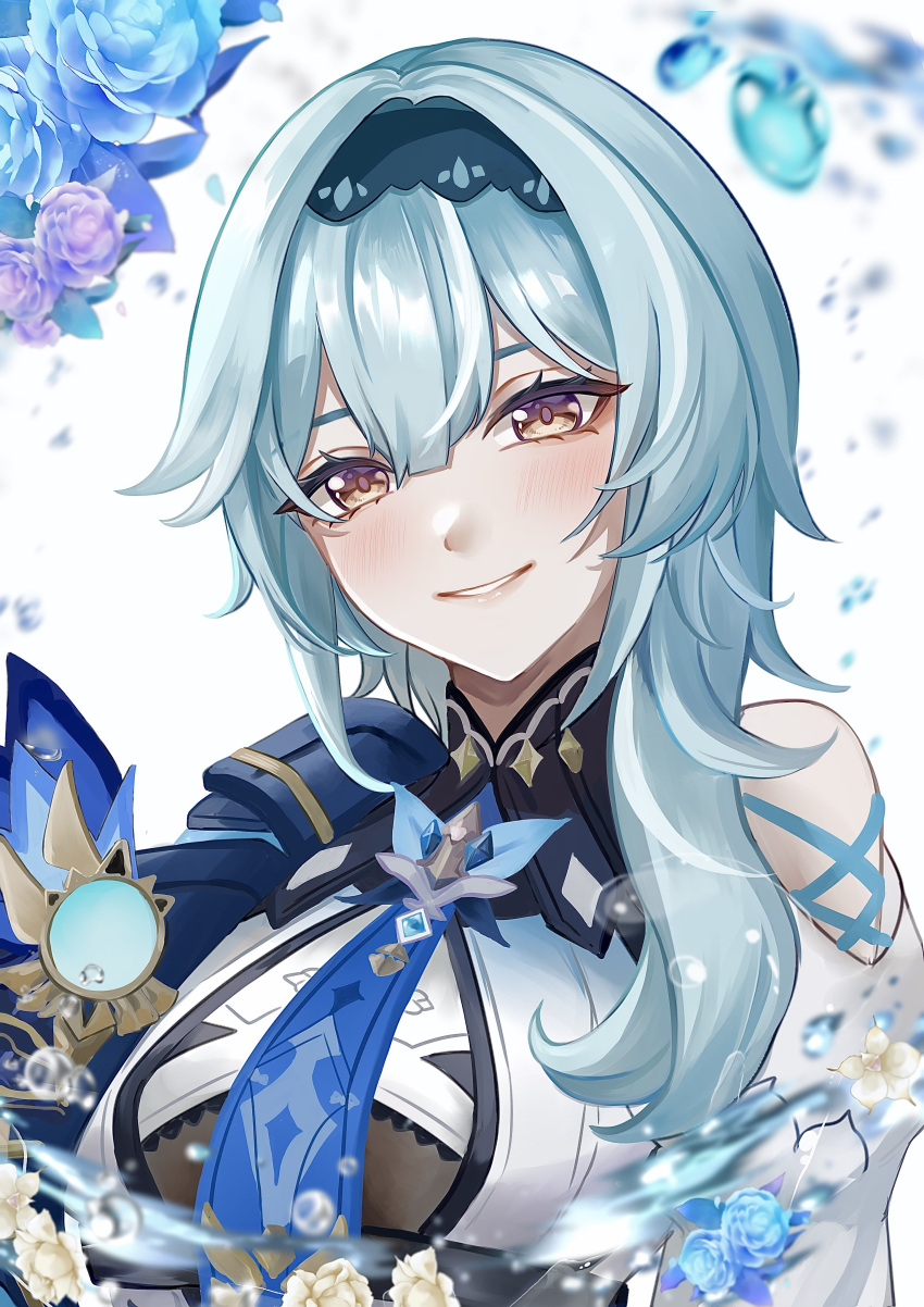 Safebooru - 1girl absurdres blue hair blue hairband blue necktie blush brown eyes eula (genshin ...