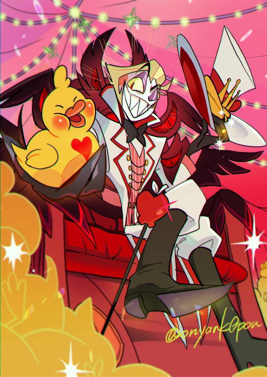 Safebooru - 1boy absurdres blonde hair blush stickers demon boy grin ...