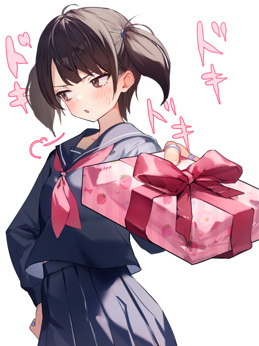 Safebooru - 1girl :o black eyes blue serafuku blue shirt blue skirt ...
