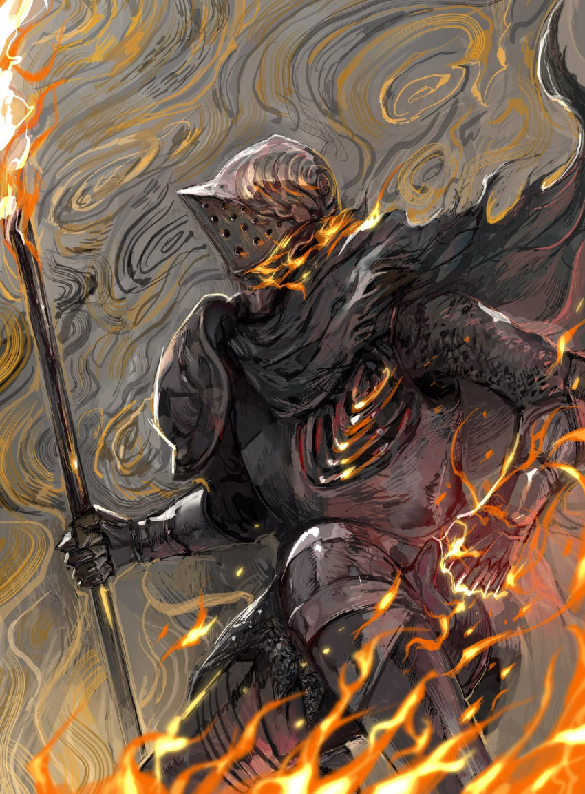 Safebooru - 1boy abstract background armor commentary elden ring fire ...