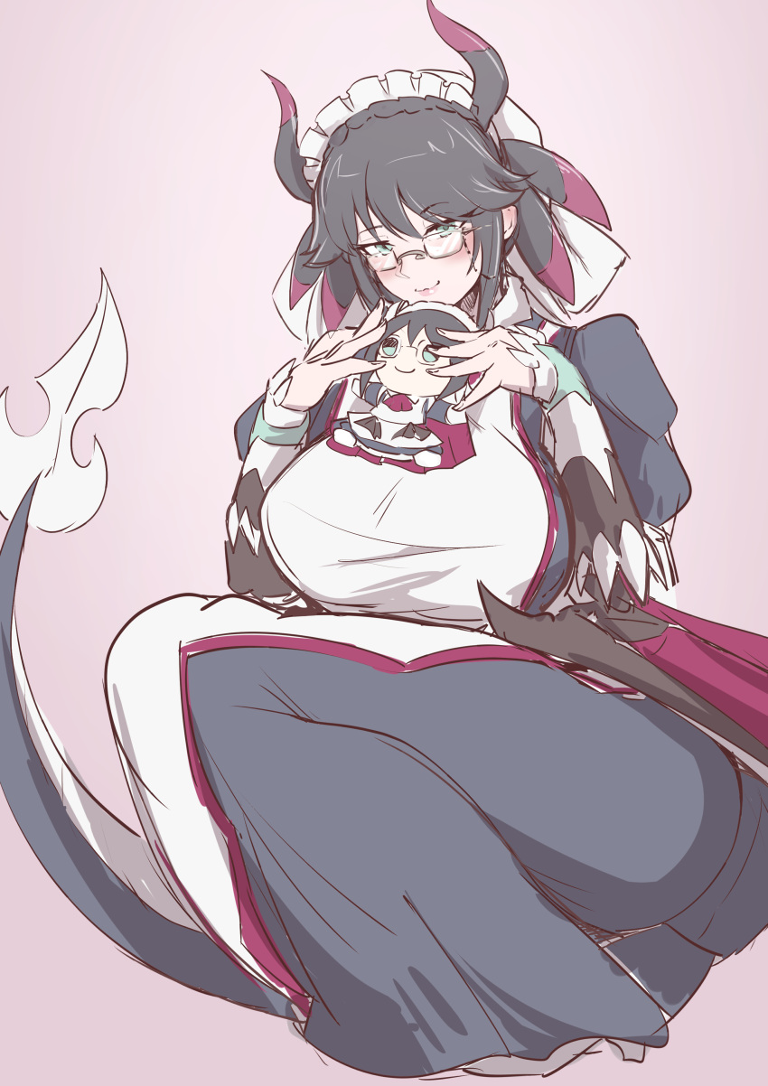 Safebooru - 1girl absurdres black dress black hair breasts comic hand dragon girl dragon horns ...