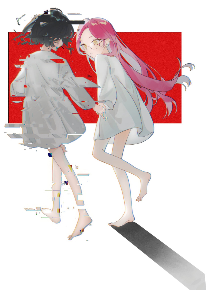 Safebooru - 2girls aged down alien stage barefoot black hair closed mouth digital dissolve dress ...