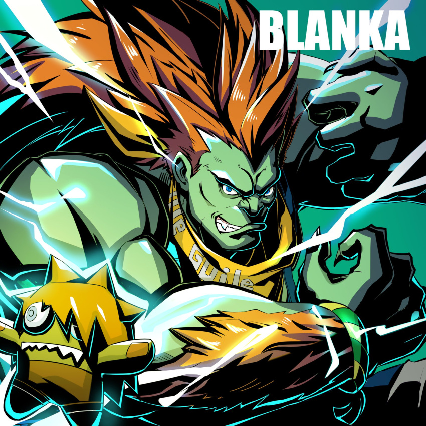 Safebooru - 1boy arms up blanka blanka-chan blue eyes character doll ...