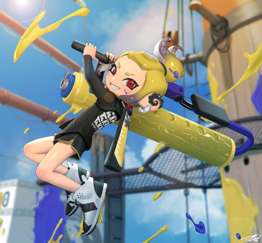 Safebooru - 1girl black shirt black shorts black shrug blonde hair blue ...