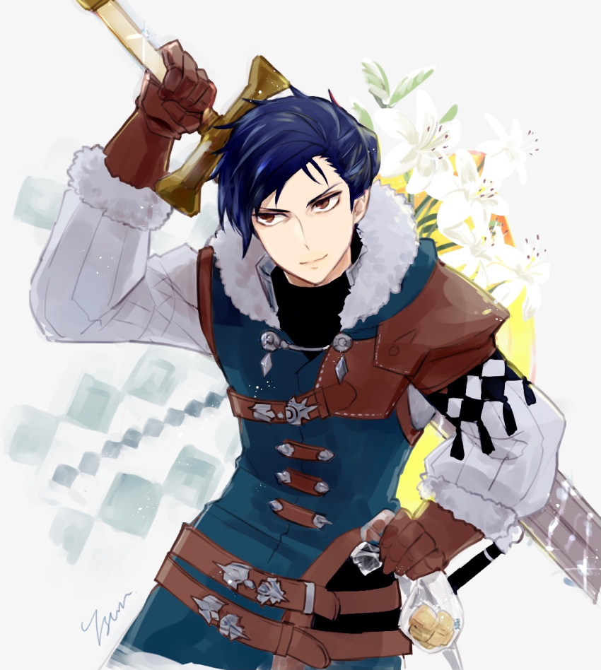 Safebooru - 1boy arm up bag blue hair felix hugo fraldarius fire emblem ...