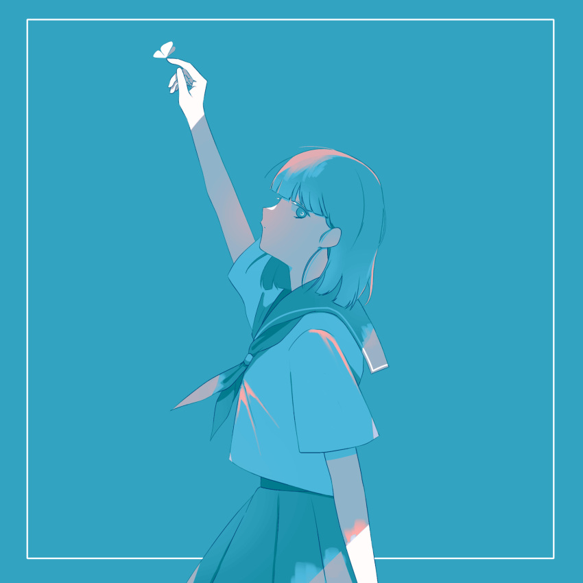 Safebooru 1girl Absurdres Arm Up Blue Background Blue Theme Bug 4075