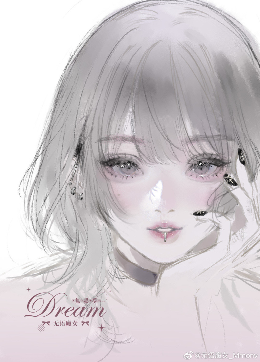 Safebooru 1girl Black Choker Black Nails Blunt Bangs Blush Choker Ear