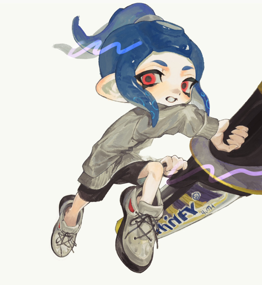 Safebooru - 1girl aoi (cariiiie) black shorts blue hair clenched teeth ...