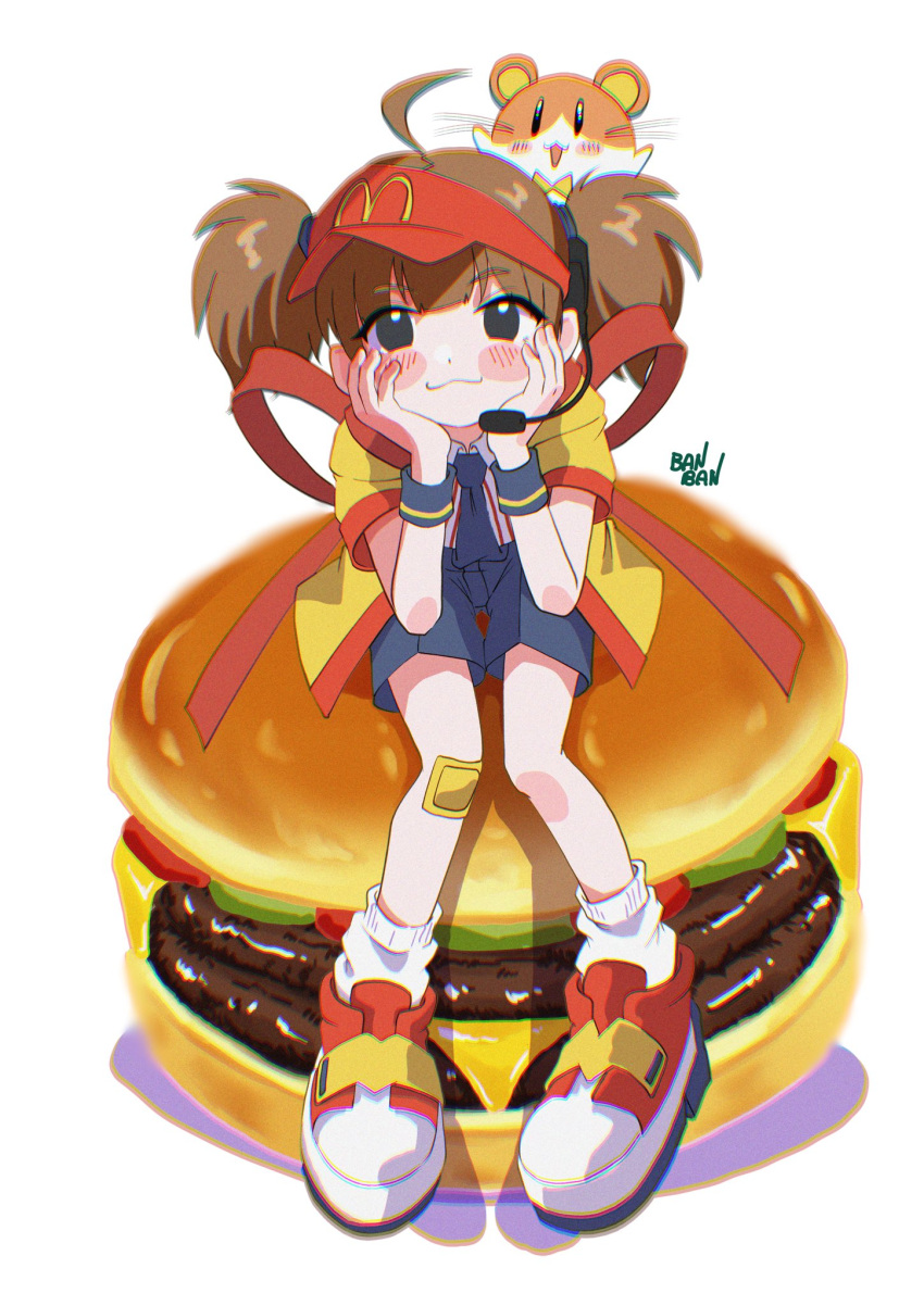 Safebooru - 1girl 1other brown hair burger double cheese (mcdonald's ...