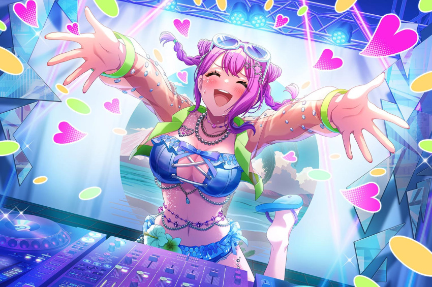 Safebooru - d4dj dress green eyes hidaka saori purple hair short hair smile | 5302718