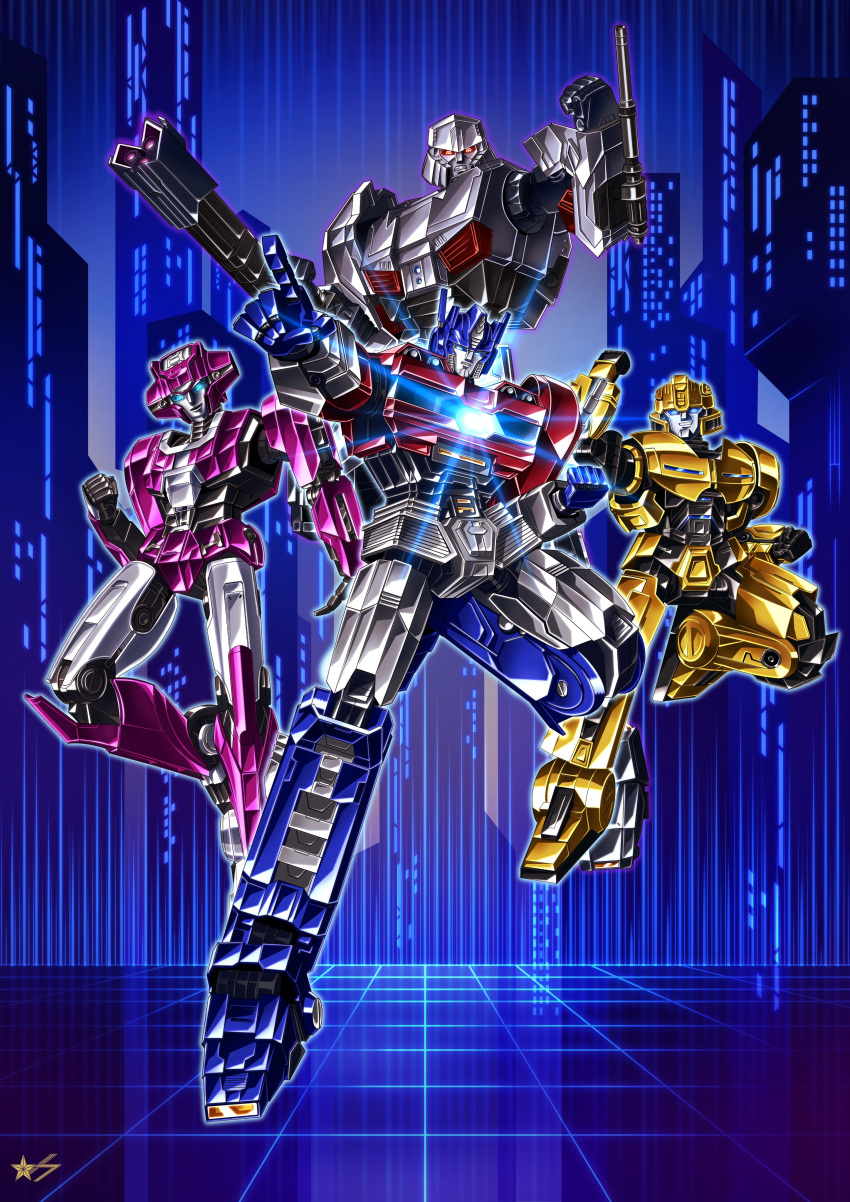 Safebooru - 1girl 3boys absurdres arm cannon blue eyes bumblebee ...