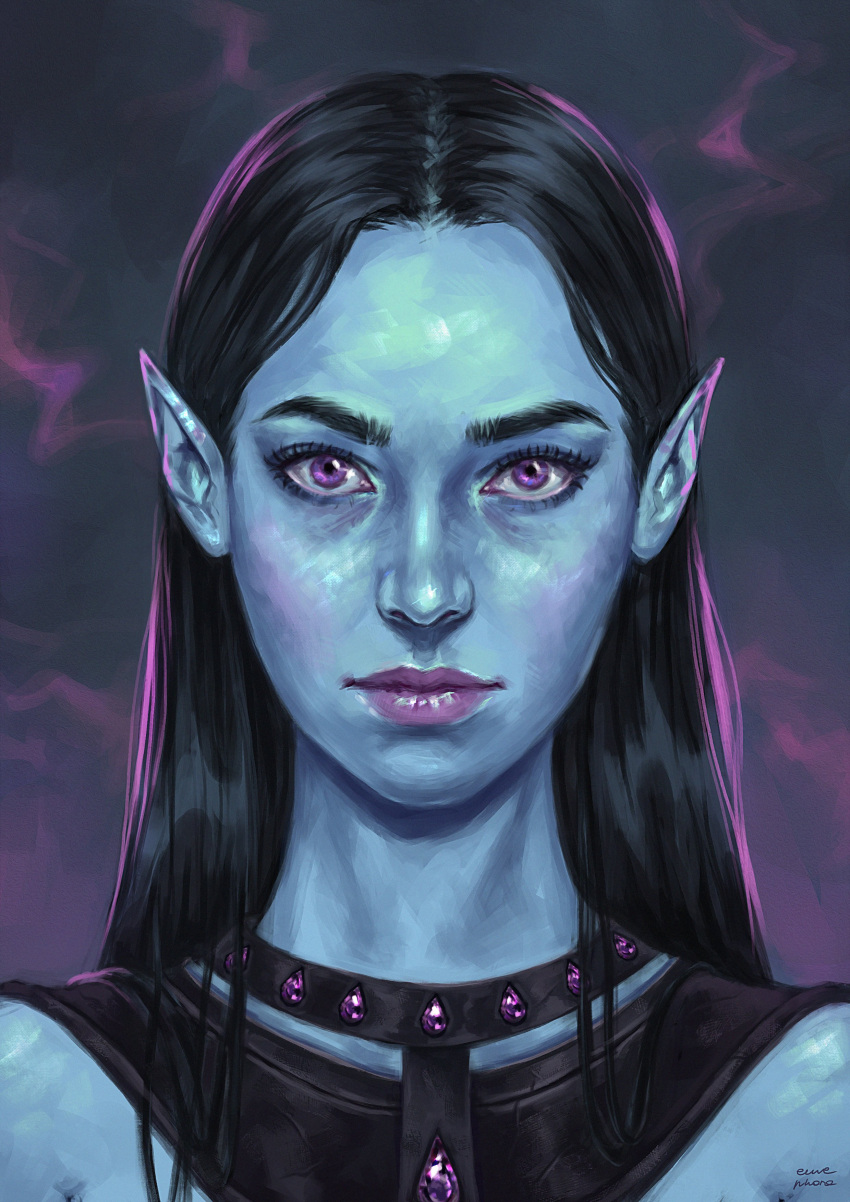 Safebooru - 1girl absurdres black hair blue skin colored skin eurephora highres long hair ...