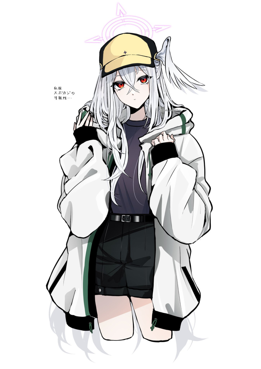 Safebooru - 1girl alternate costume belt blue archive coat feathered wings halo head wings ...