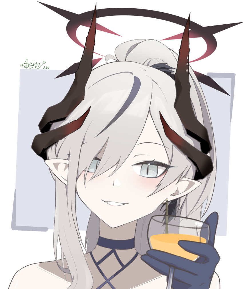 Safebooru - 1girl arshuw black halo black horns blue archive criss-cross halter gradient halo ...