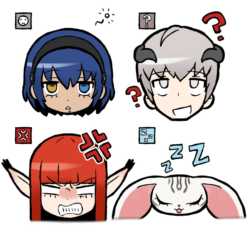 Safebooru - 1girl 3boys ? absurdres anger vein blue hair blunt bangs ...