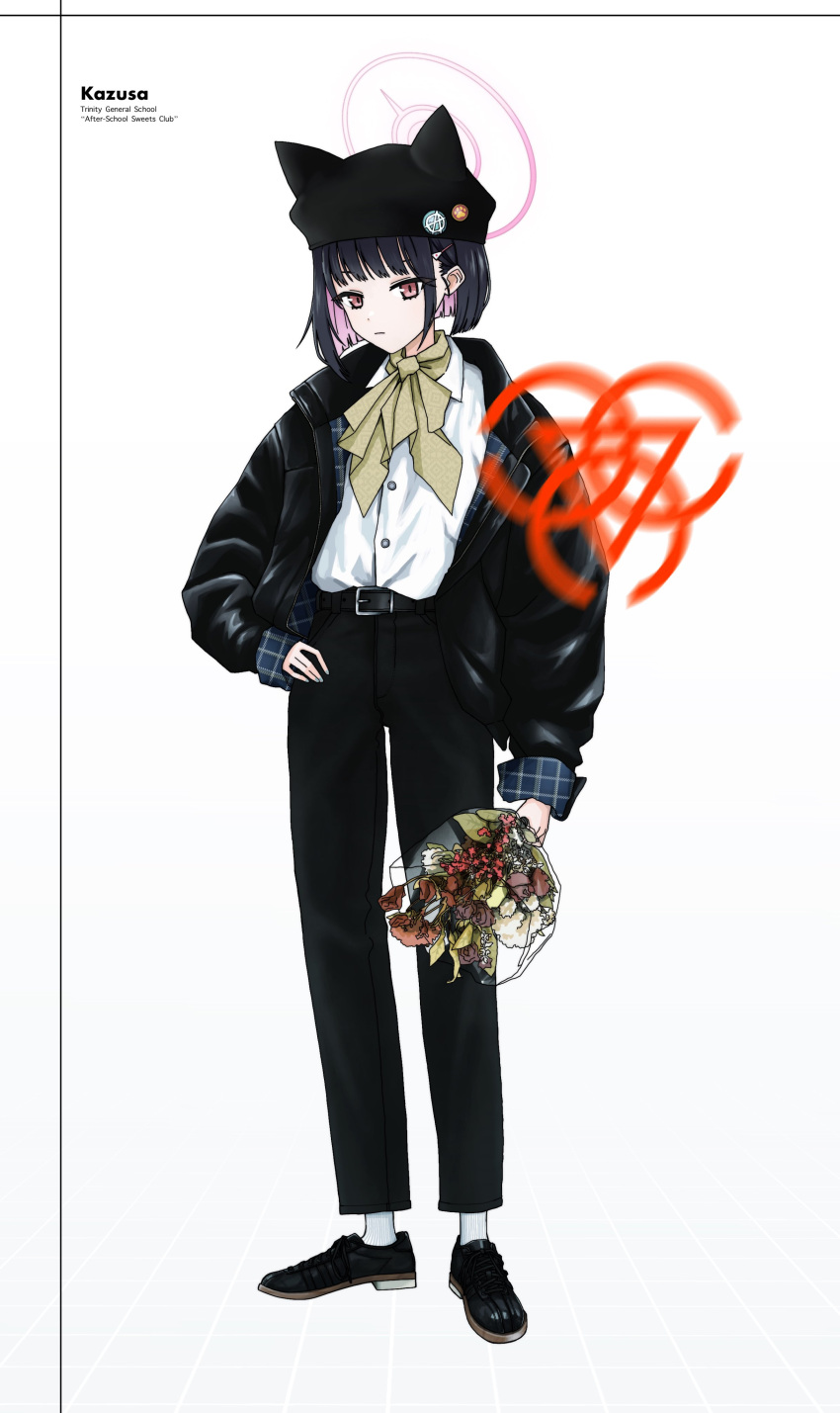 Safebooru - 1girl absurdres animal ear headwear arm at side ascot badge belt beret black belt ...