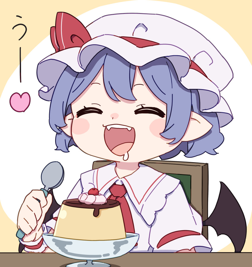 Safebooru - 1girl absurdres ascot bat wings blue hair chair closed eyes ...