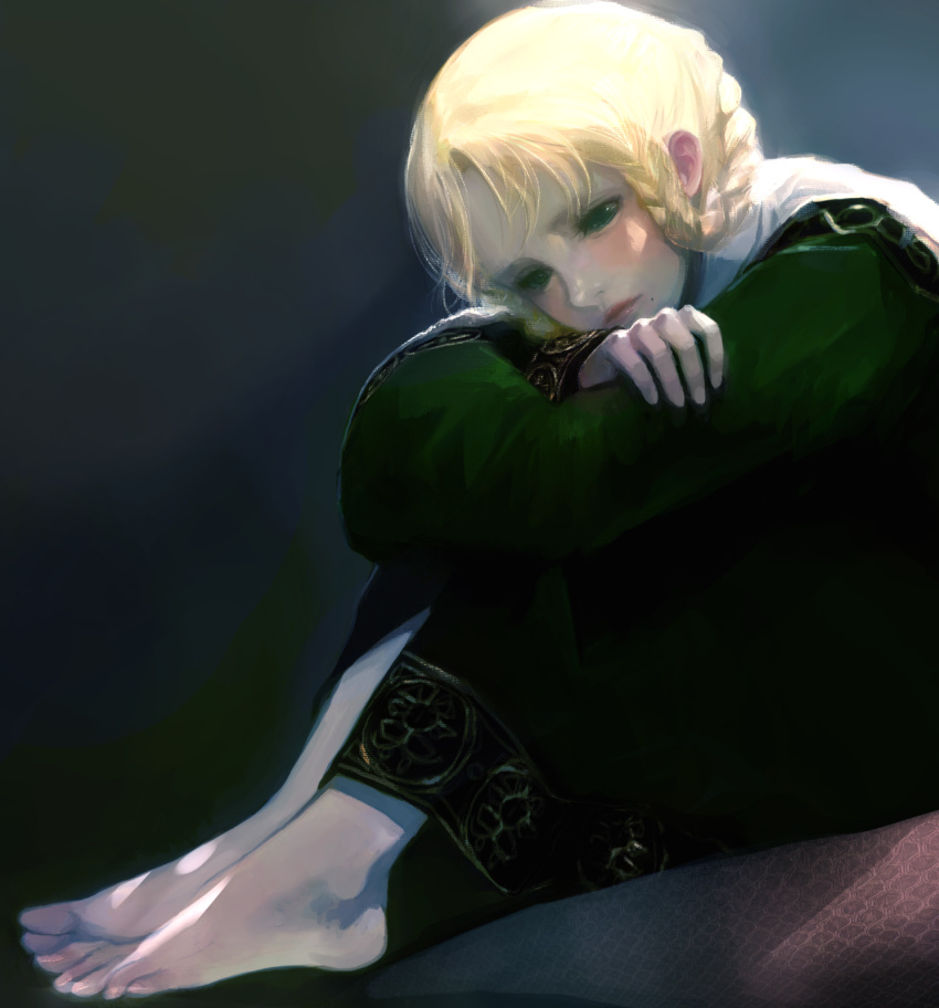 Safebooru - 1girl barefoot blonde hair blush braid braided hair rings ...