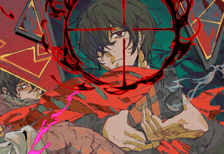 Safebooru - 2boys baihuahua5441 black eyes black hair black jacket ...