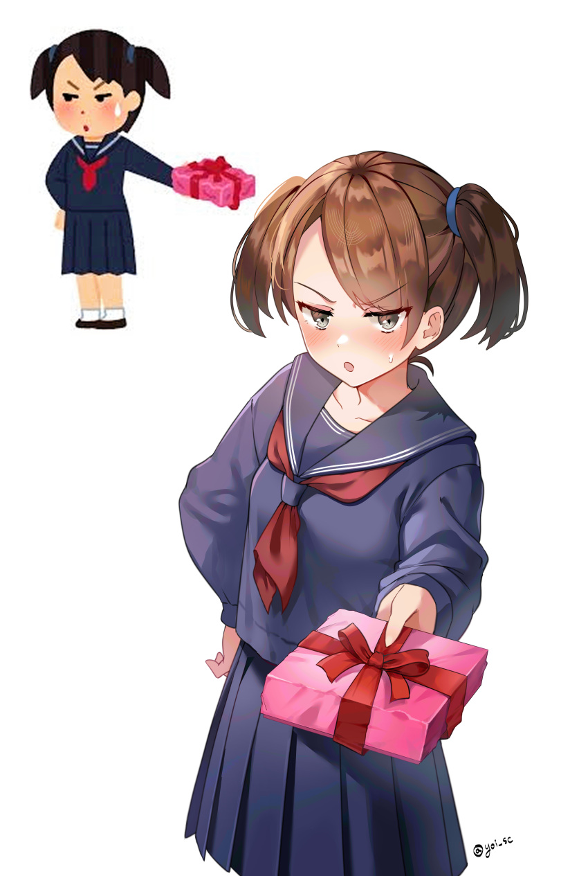Safebooru - 1girl :o absurdres black serafuku black skirt blush brown ...