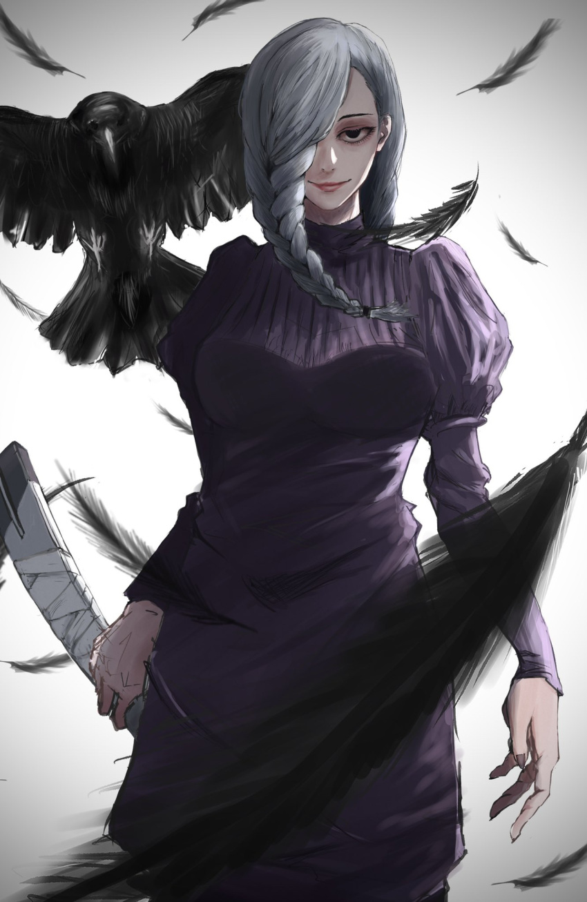 Safebooru - 1girl armald0 bird black eyes braid braided bangs braided ...