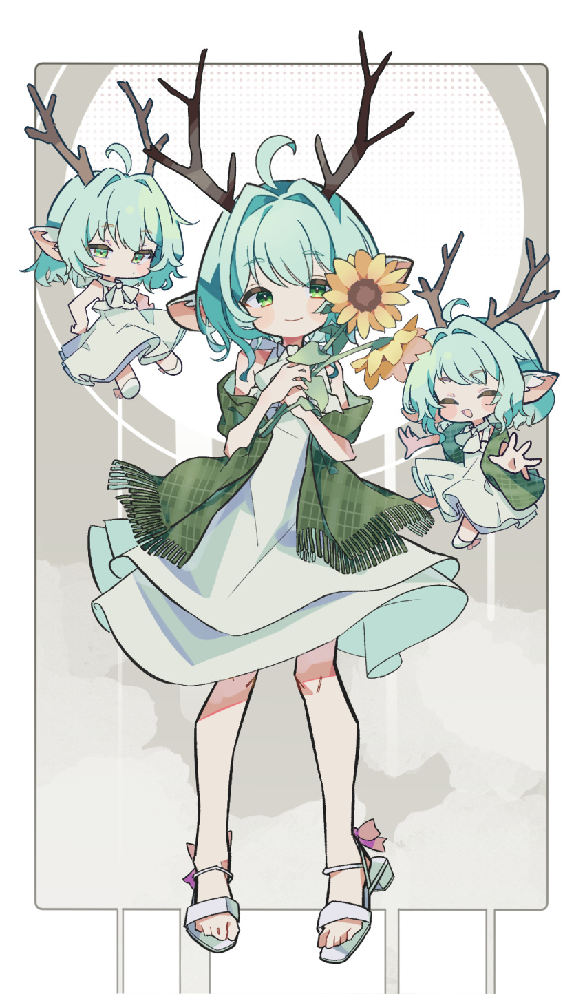 Safebooru - 1girl ahoge animal ear fluff animal ears antlers border bow ...