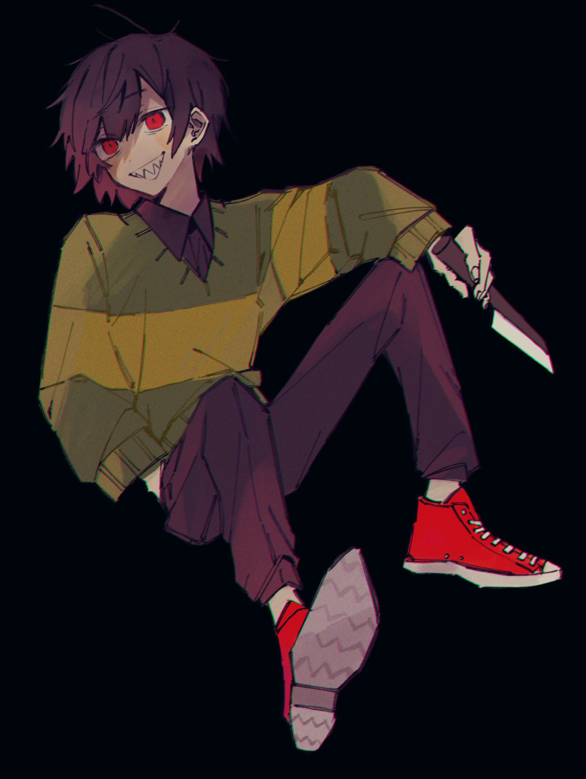 Safebooru - 1other antenna hair black background brown hair brown pants ...