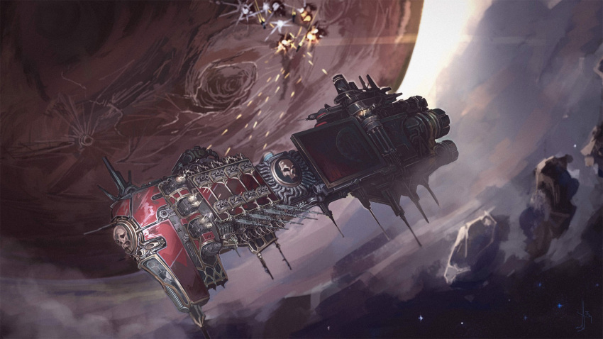 Safebooru - adeptus mechanicus asteroid explosion firing flying ...